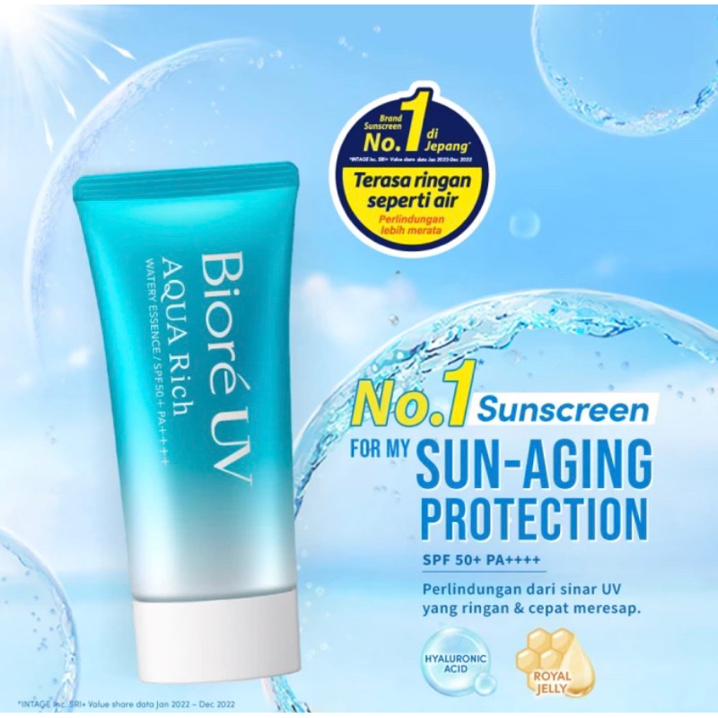 Jual Biore UV Aqua Rich Watery Essence Sunscreen Skin Care SPF 50 PA++++ 50g 50gr | Shopee Indonesia