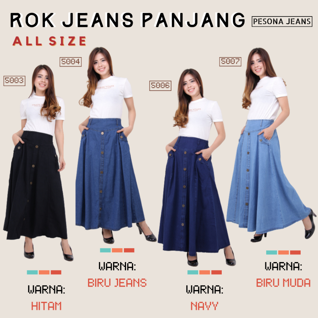 Jual JSK Rok Jeans Muslimah Panjang Fashion Muslim Model Polos Bahan ...