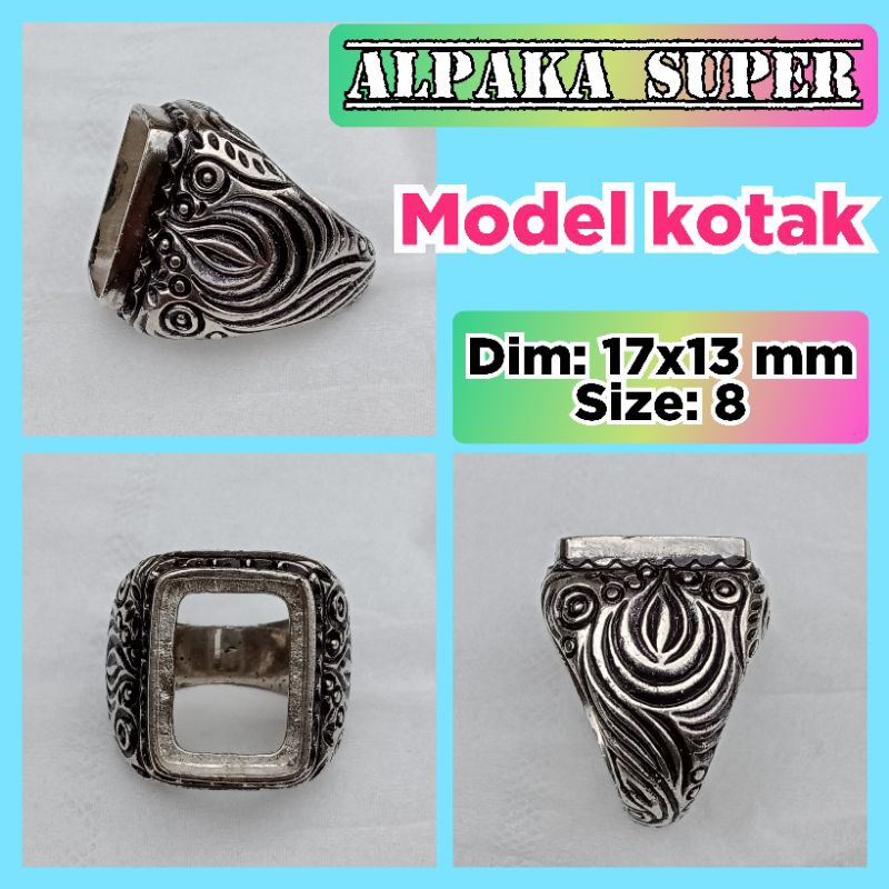 Jual emban batu akik dan permata alpaka super tanam ukir model kotak.15 ...