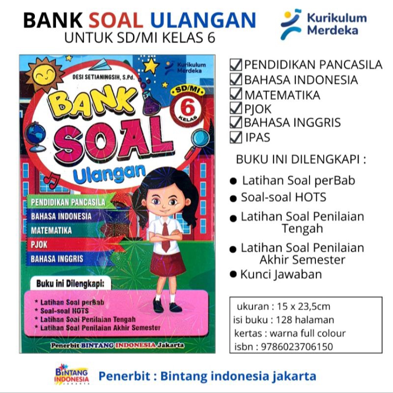Jual Bank soal ulangan kurikulum merdeka kelas 1 s/d 6 SD/MI - Bintang Indonesia jakarta ...