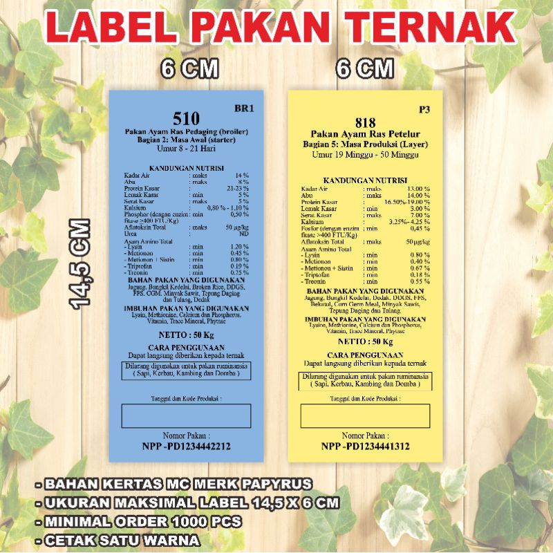 Jual Label Pakan Ternak Kertas MC (kemasan 1.000 pcs @ Rp. 75,-/ pcs ...