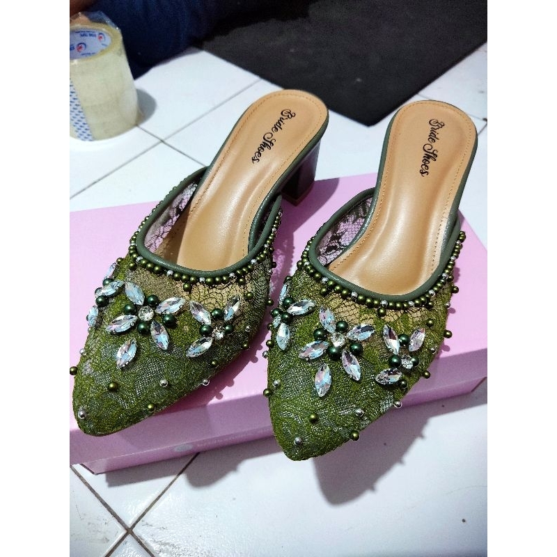 Jual BRIDE SHOES 5cm selop cantik payet slop manten slop wisuda sandal ...