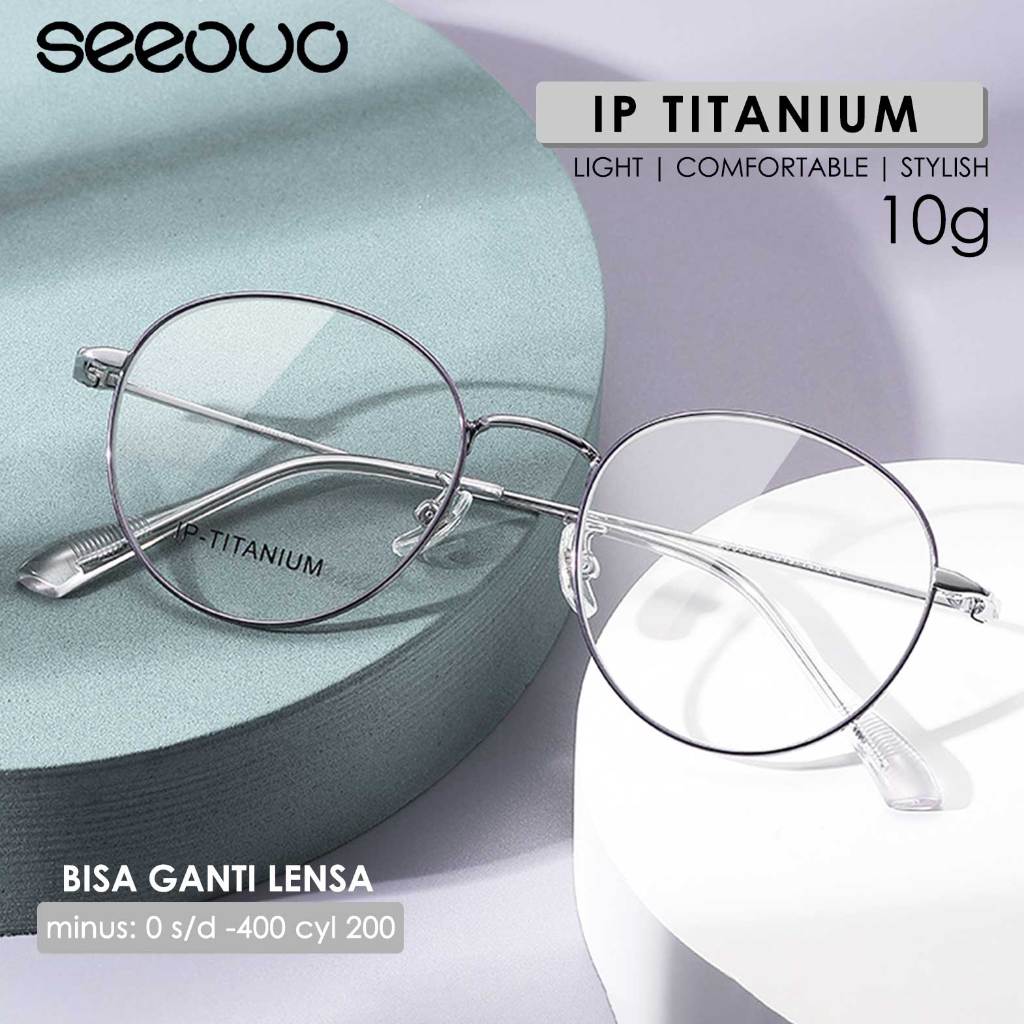Jual Seeouo Frame Kacamata Lensa Plano Style Comfortable Oval Stylish Bahan Titanium Women Style ...
