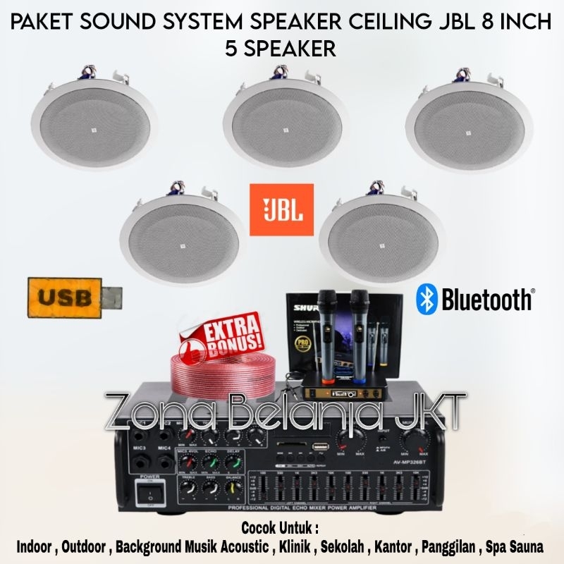 Jual PAKET SOUND SYSTEM CAFE RESTO KANTOR SPEAKER CEILING JBL 8 INCH 5 ...