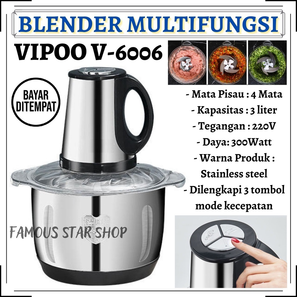 Jual Blender Daging VIPOO V-6006 300W 3Liter Food Chopper Meat Grinder ...