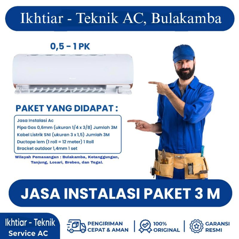 Jual Jasa Instalasi Pemasangan AC Baru dan AC Seken Paket 3 Meter ...