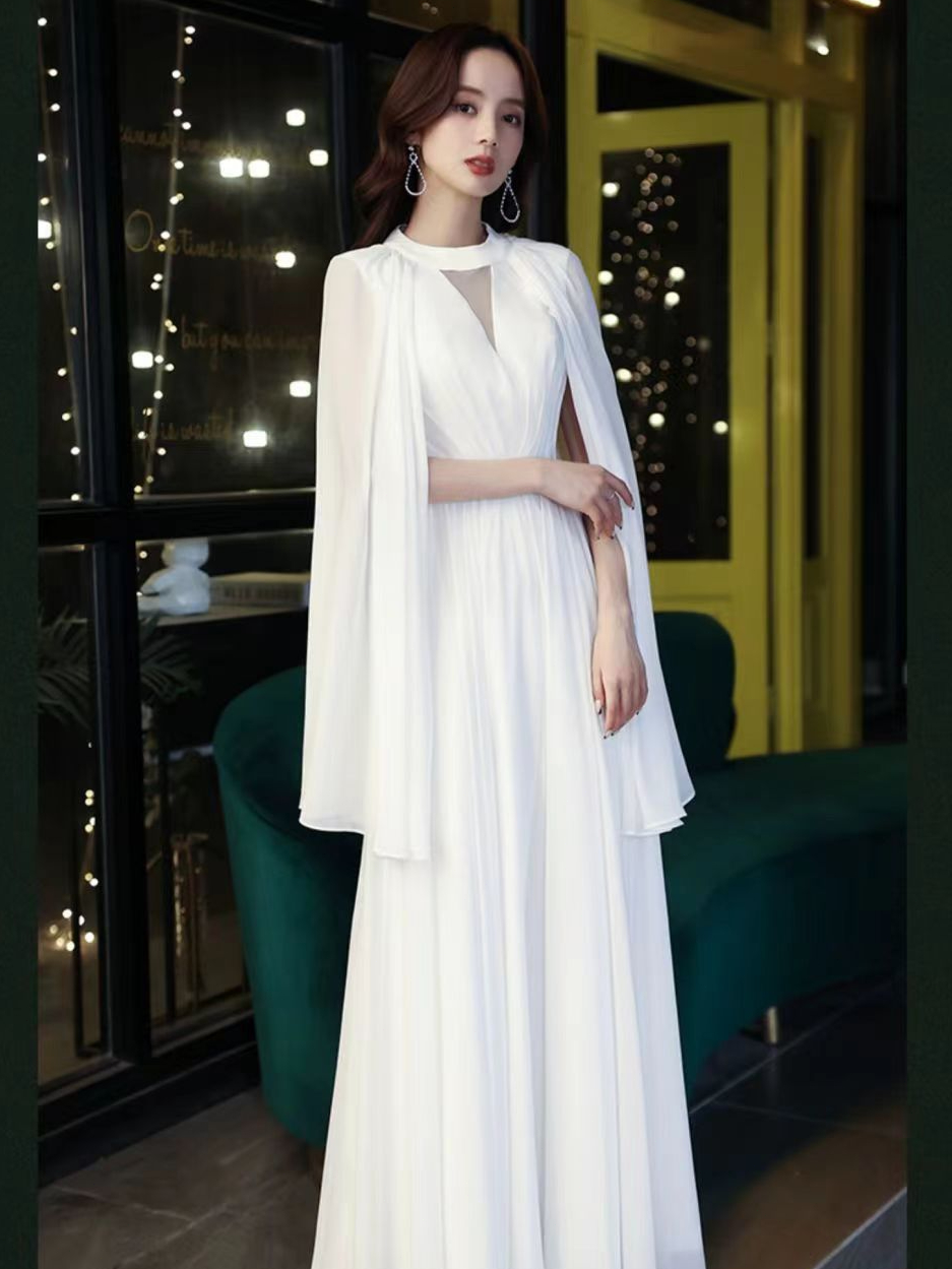 Jual 2815-White dress kondangan premium prom dress putih polos sifon ...