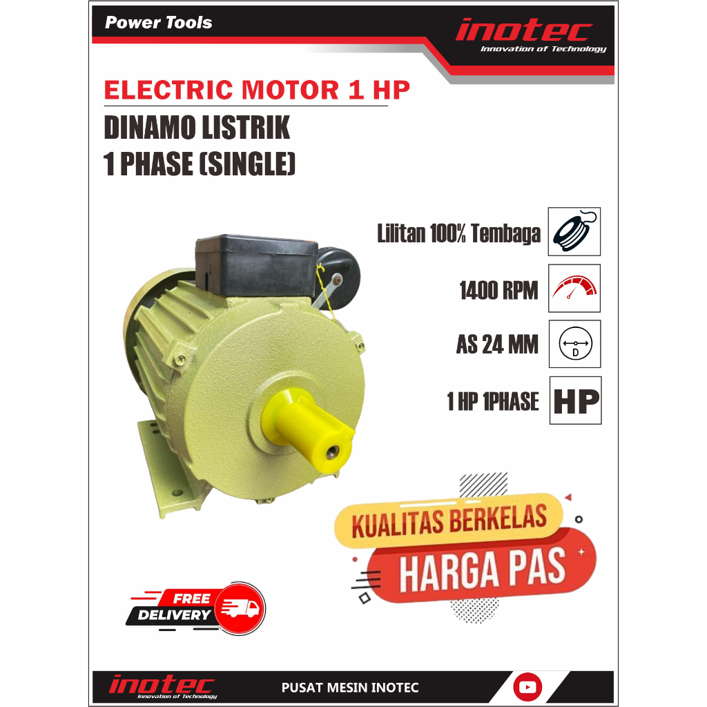 Jual INOTEC DINAMO LISTRIK / DINAMO PENGGERAK 1HP 1 PHASE 1400 RPM | Shopee Indonesia
