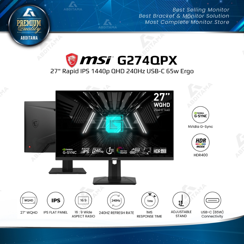Jual Monitor LED MSI G274QPX 27" Rapid IPS 1440p QHD 240Hz USB-C 65w ...