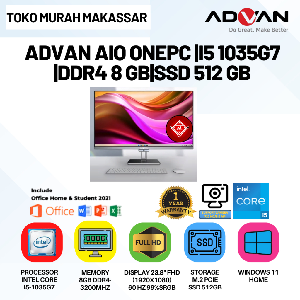 Jual Advan OnePC All in One PC Intel i5 1035G7 8GB 512GB SSD Windows 11 / ADVN-AIO01 | Shopee ...