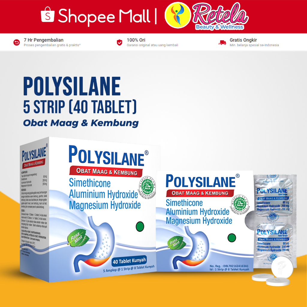 Jual Polysilane Tablet Kunyah @Strip 8 Tablet Kunyah / Kembung / Sakit ...