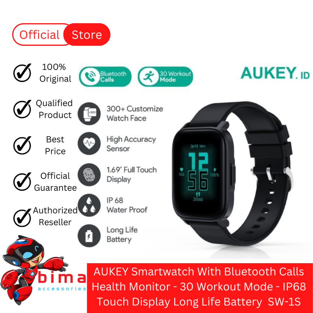 Jual AUKEY SmartWatch Bluetooth Calls Touch Display Long Life Battery ...