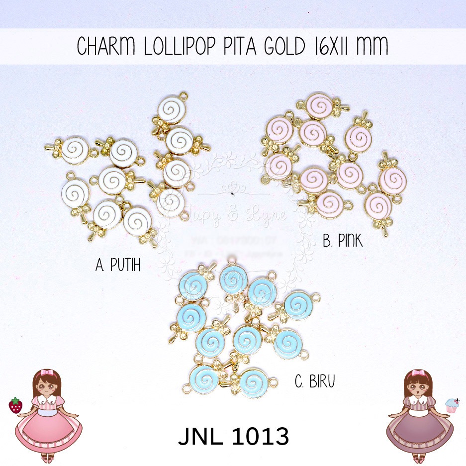 Jual code 1013 charm lollipop ribbon candy permen lucu cute enamel gold ...