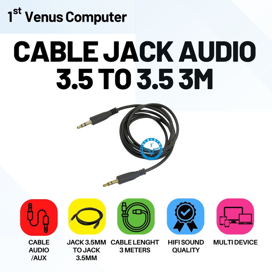 Jual CABLE JACK AUDIO 3.5 TO 3.5 3M / KABEL AUDIO 3.5M / CAB01-AUD ...