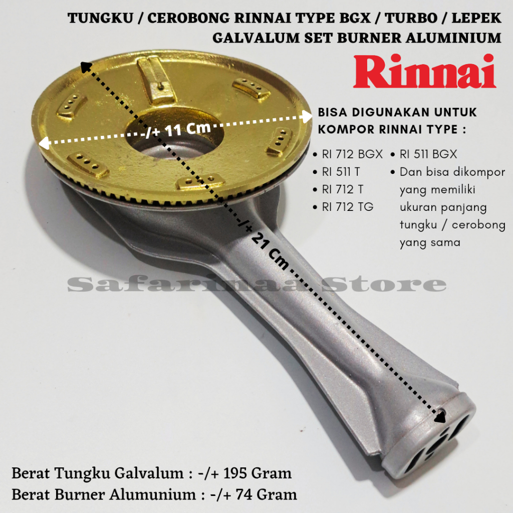 Jual TUNGKU/ CEROBONG KOMPOR RINNAI TURBO GALVALUM SET BURNER ALUMINIUM LEPEK TYPE T / BGX ...