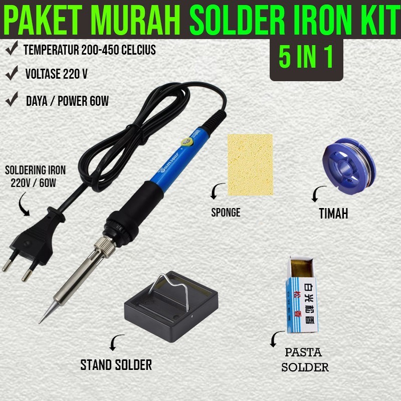 Jual Solder Listrik 60 Watt Adjustable Temperatur Solder Kit Set 5 in 1 | Shopee Indonesia