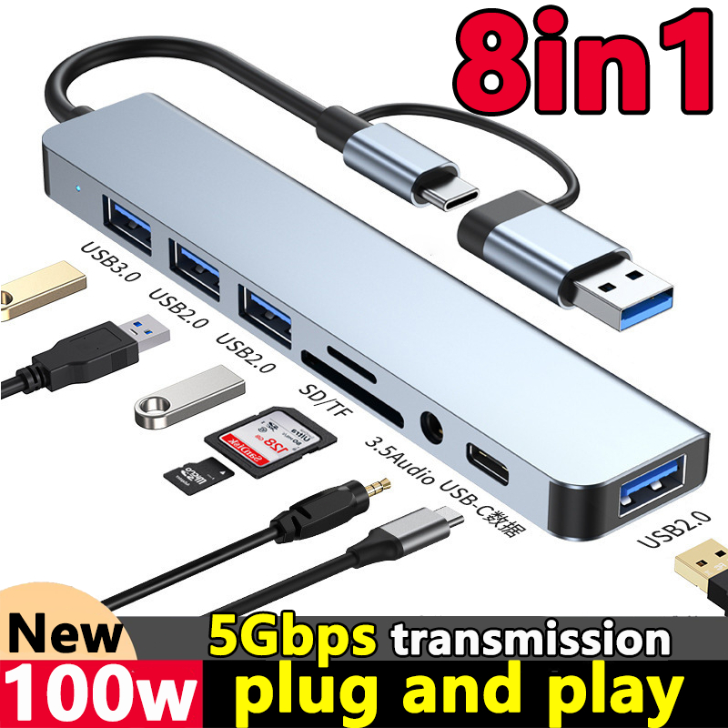 Jual Hub USB Pembaca Kartu 8 IN 1, 100W,5Gbps Transmisi Kecepatan ...