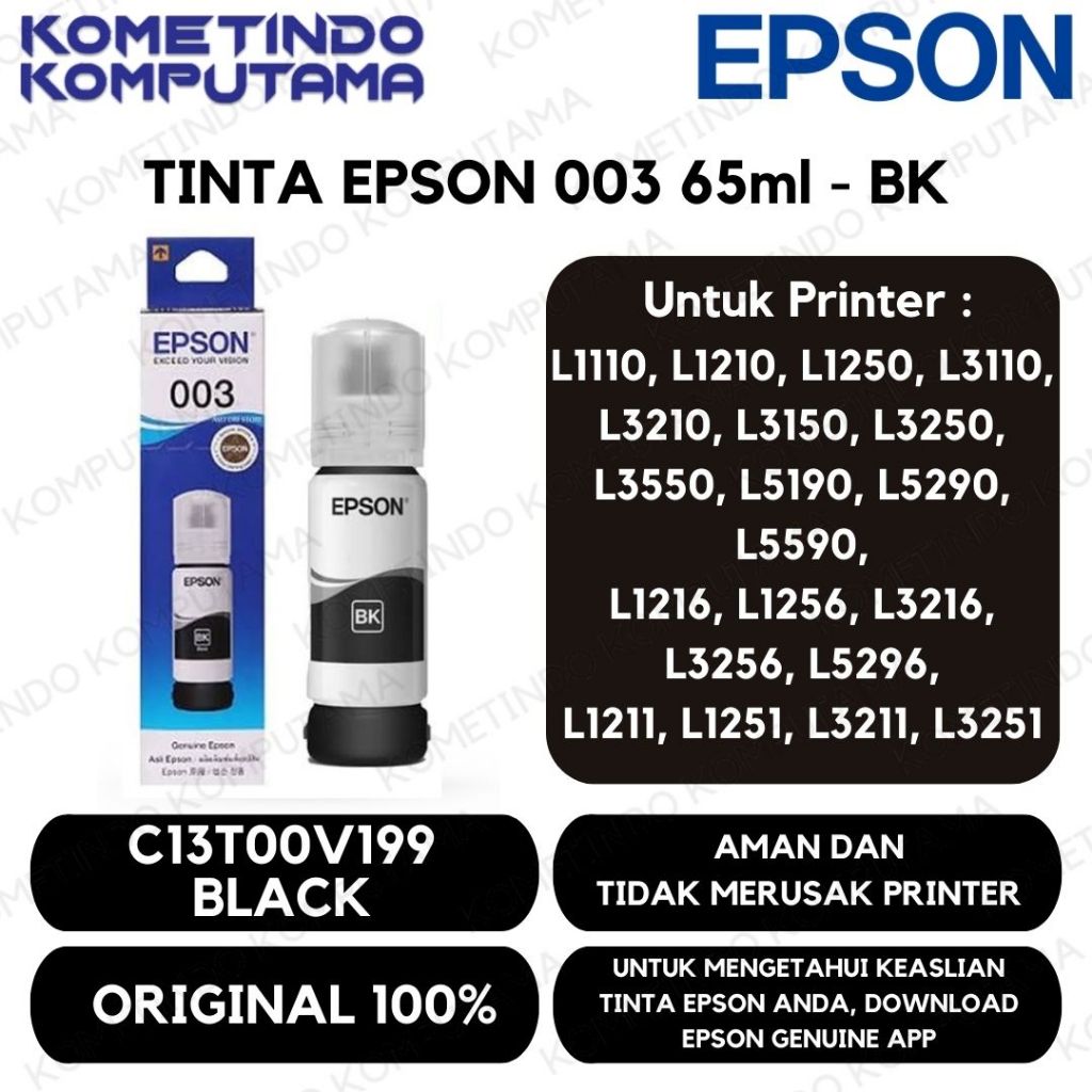 Jual BOX T 003 Black 65ml Tinta Epson Jamin 100% Original Box 003 HITAM ...