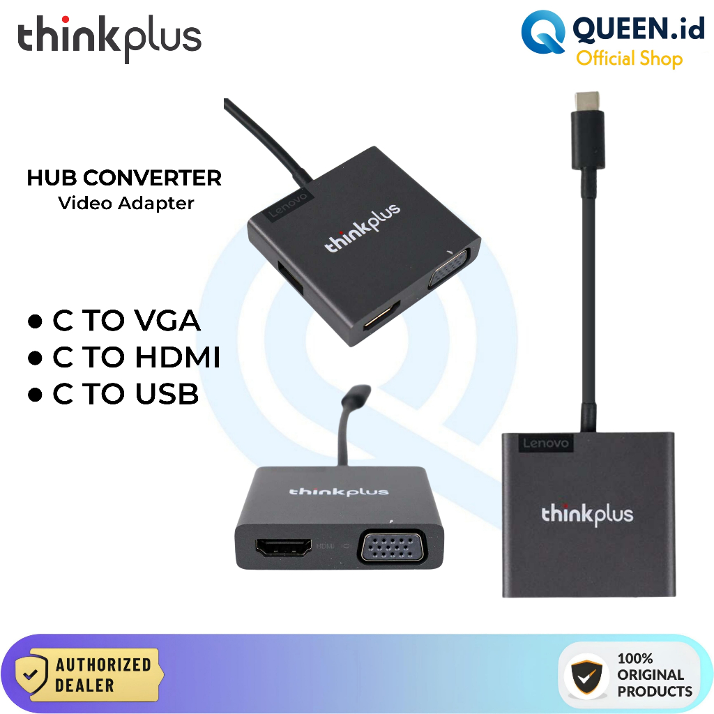 Jual Lenovo ThinkPlus Adapter Converter USB TYPE C TO VGA HDMI USB PORT ...