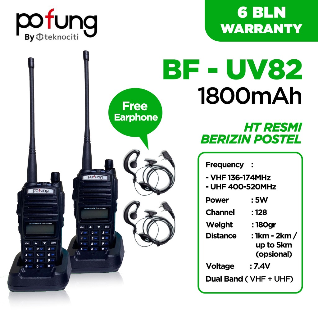 Jual ISI 2 - POFUNG Walkie Talkie UV82 Dual Band UHF VHF / HT Jarak Jauh Berizin Postel Original ...