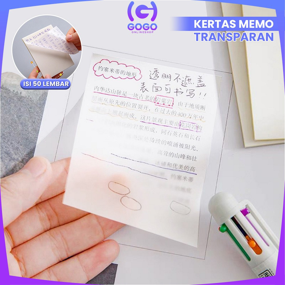 Jual GOGO-A87 Sticky Note Transparan Isi 50 Lembar Waterproof Serbaguna ...