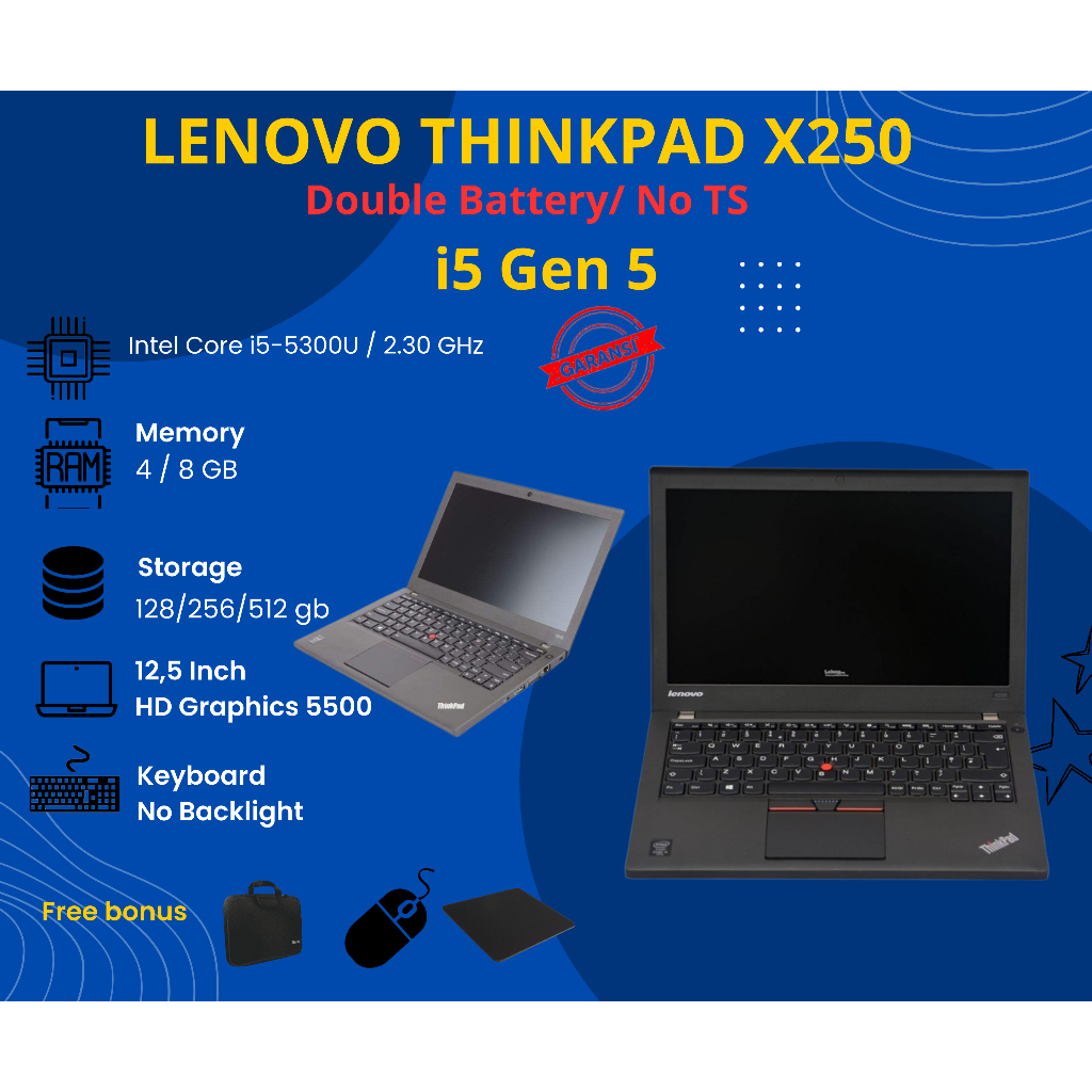 Jual Lenovo Thinkpad X250 Core i5 Gen 5 Second garansi X250 Core i7 Gen ...