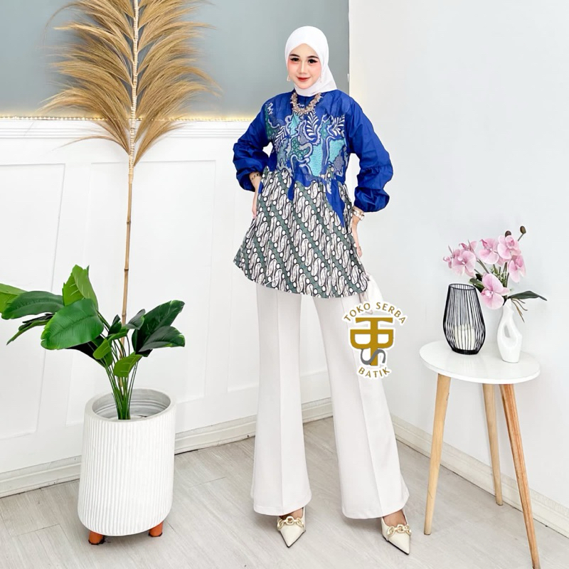 Jual ATASAN BLOUSE BATIK LENGAN BALON UKURAN (M L XL XXL) - ATASAN ...