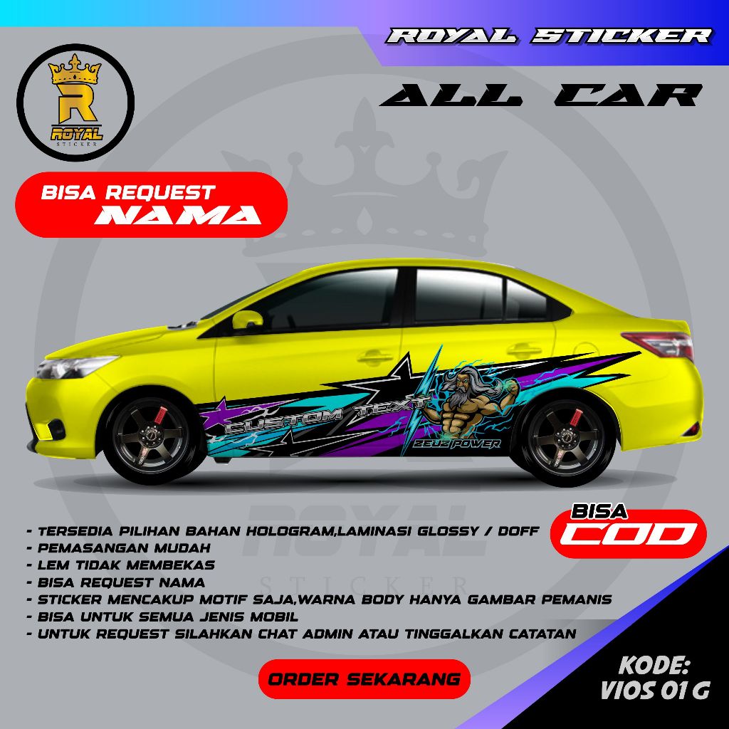 Jual STIKER DECAL MOBIL VIOS VARIASI KARAKTER ZEUZ FREE REQUEST NAMA ...