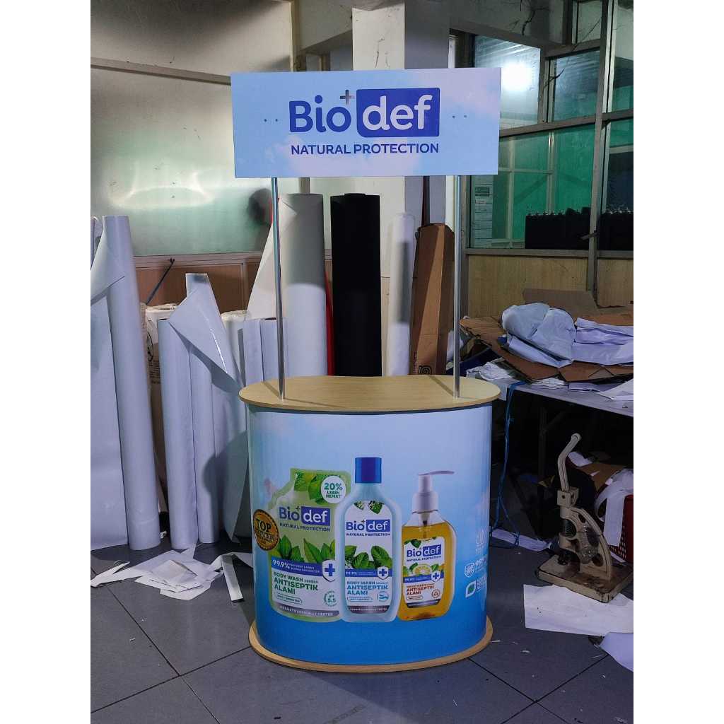 Jual Meja Pop Up Table Promosi Custom Desain Bebas / Polycounter Oval ...