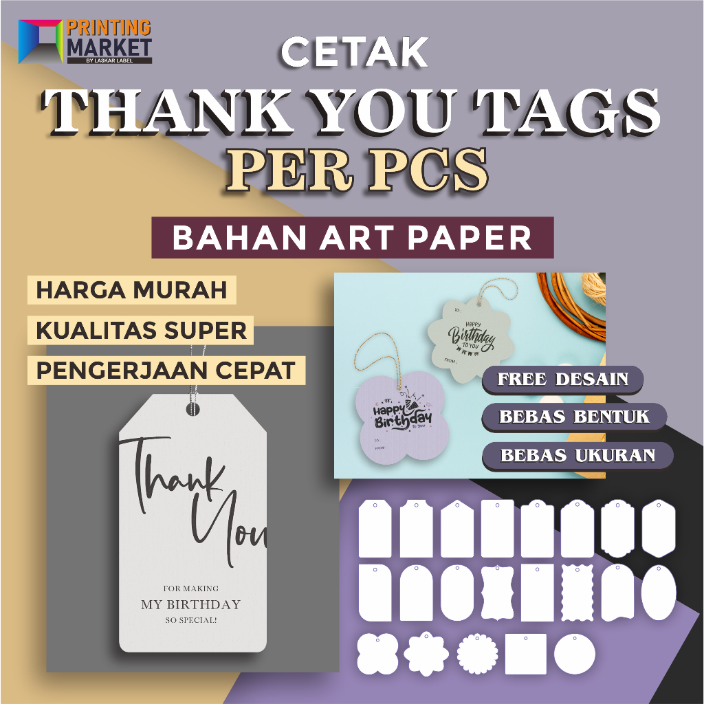 Jual THANKYOU CARD PER PCS KARTU UCAPAN TAG UCAPAN TERIMA KASIH MURAH ...
