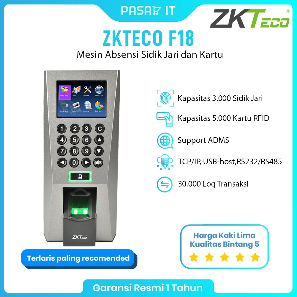 Jual Mesin Absensi & Akses Kontrol Fingerprint | ZKTeco F18 | RFID ...