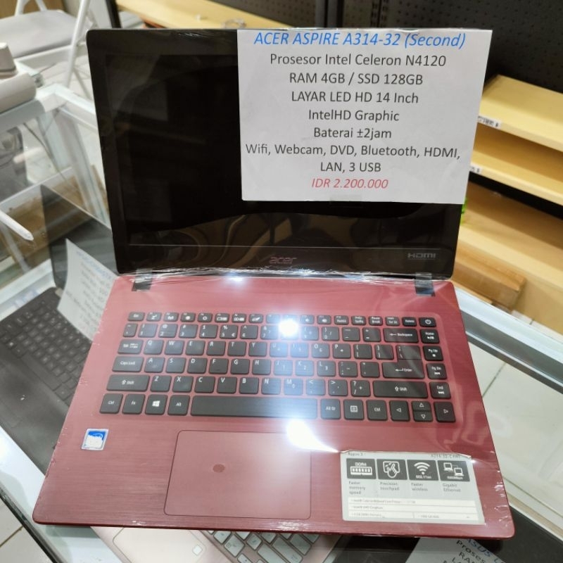 Jual Second LAPTOP ACER ASPIRE A314 Intel Celeron N4120 Ram 4Gb Ssd ...