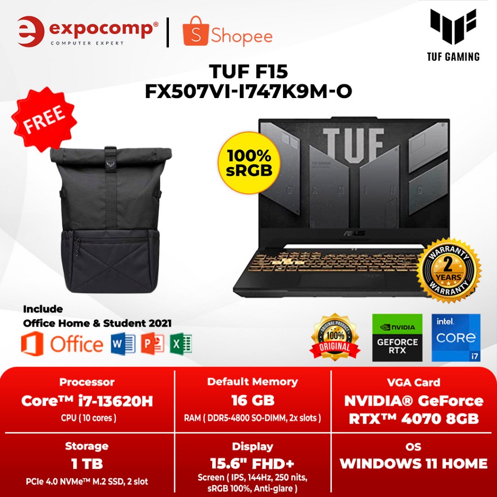 Jual ASUS GAMING TUF F15 FX507VI-I747K9M-O CORE i7-13620H RTX4070 16GB ...