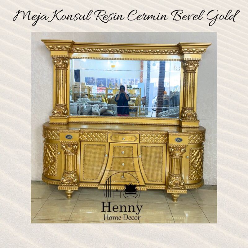 Jual Henny Furniture Meja Konsul Resin Cermin Bevel Gold | Shopee Indonesia