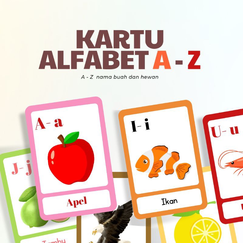 Jual Flash Card Kartu abjad kartu alphabet A-Z bergambar hewan dan ...