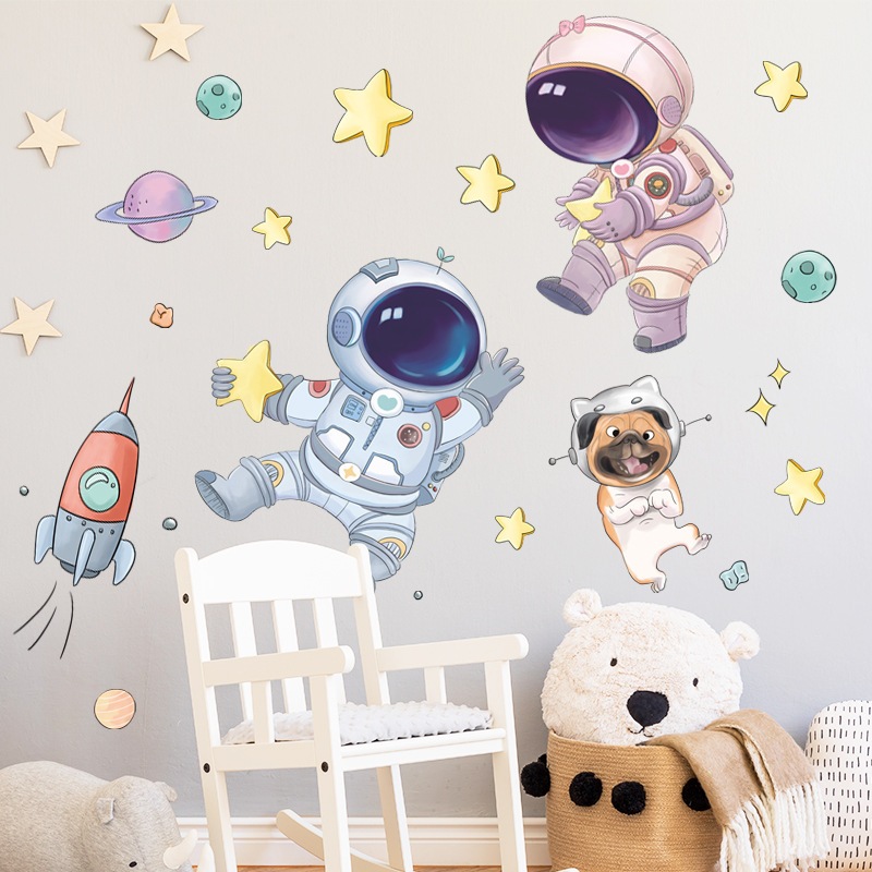 Jual stiker dinding cutting PVC sudah berperekat motif astronot kecil ...