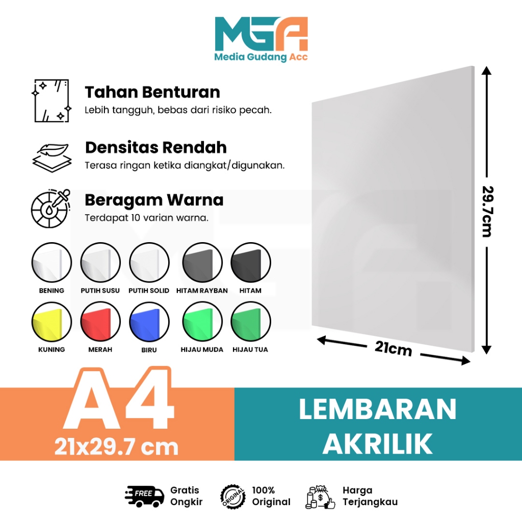 Jual AKRILIK LEMBARAN A4 1,5MM 2MM 3MM / ACRYLIC SHEET TRANSPARAN WARNA ...