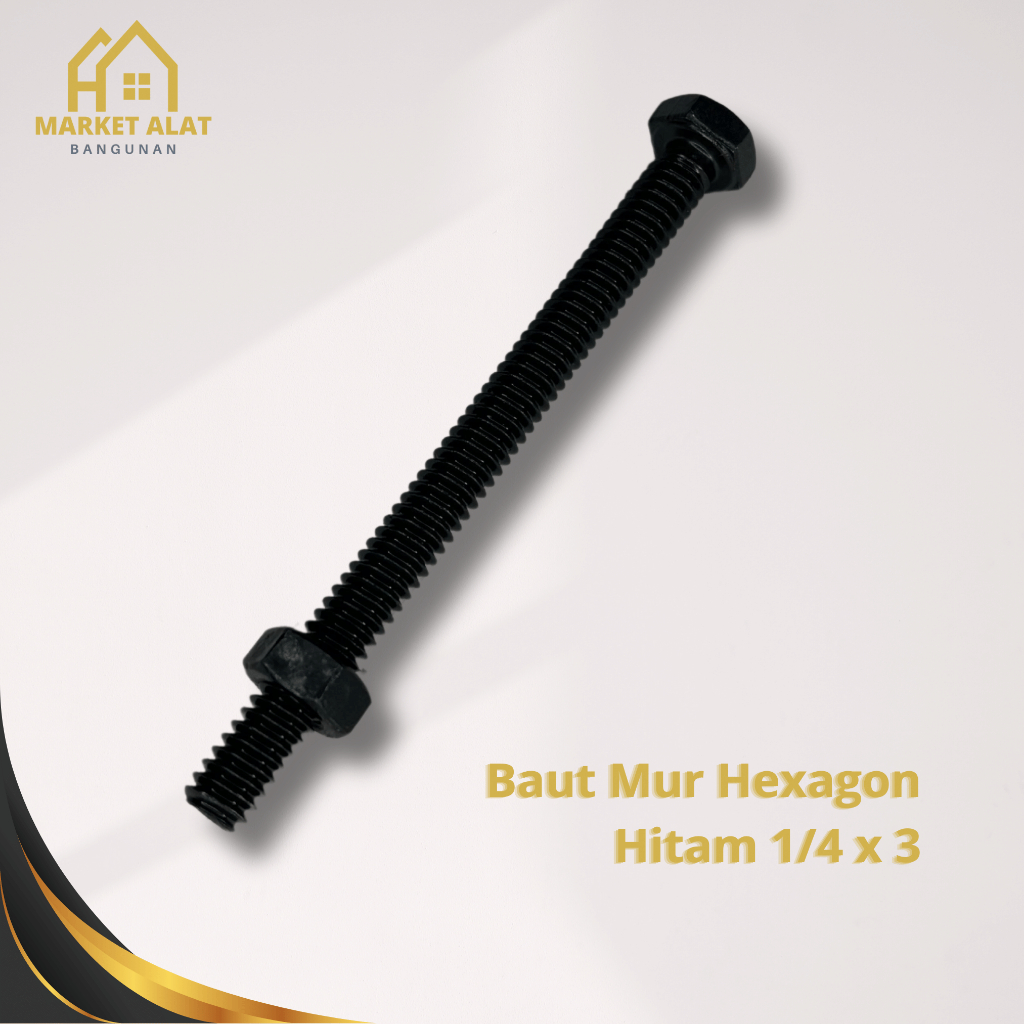 Jual Baut Mur Hexagon 1/4 x 3 UNC Baja Hitam Kunci 10 / Full Set Baut ...
