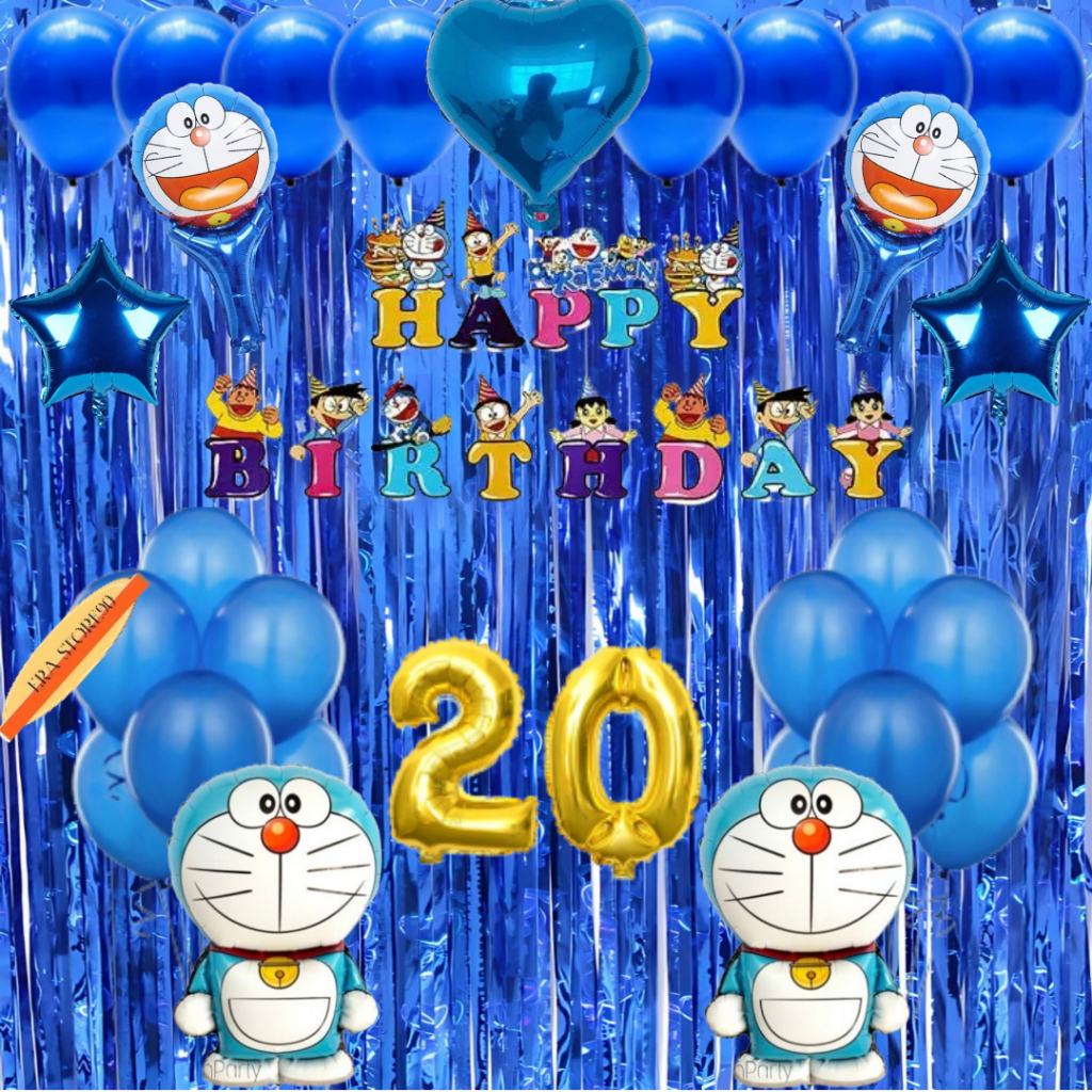 Jual Set Dekorasi Ulang Tahun Anak Tema Doraemon Tirai Biru Tua ...