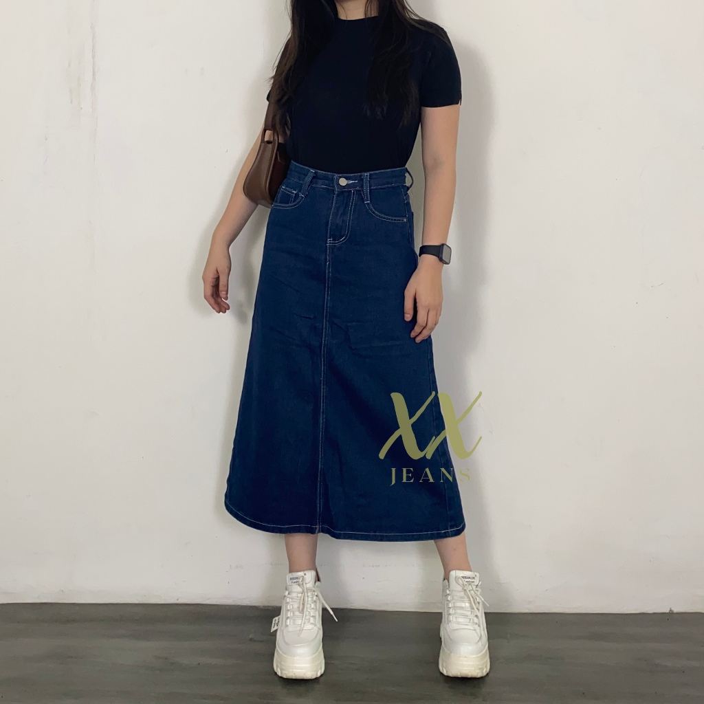 Jual D10 - Rok Jeans Panjang High Waist Wanita Korean Style Skinny ...