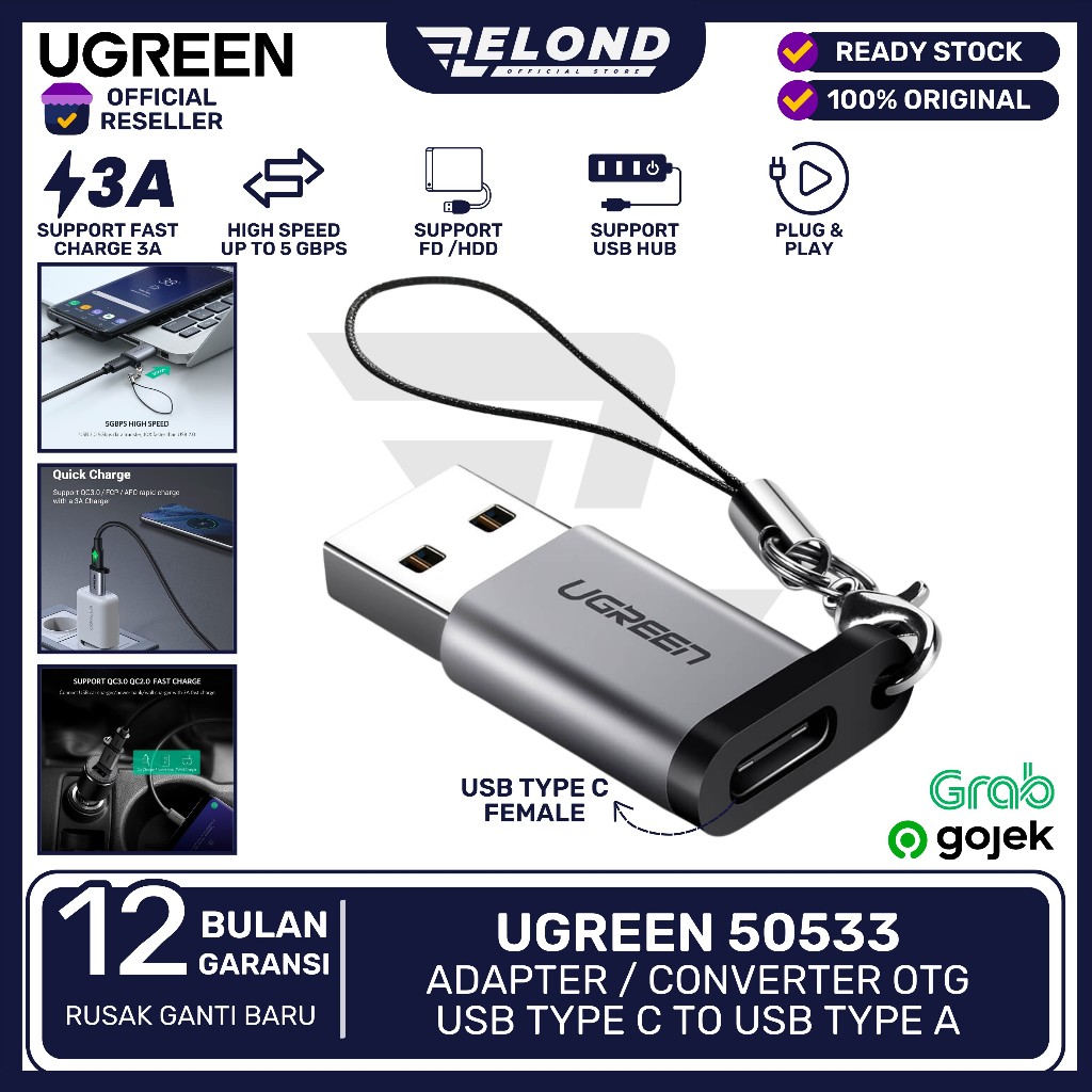 Jual UGREEN OTG Adapter USB Type C Female To USB A 3.0 Male Max 5GBPS ...