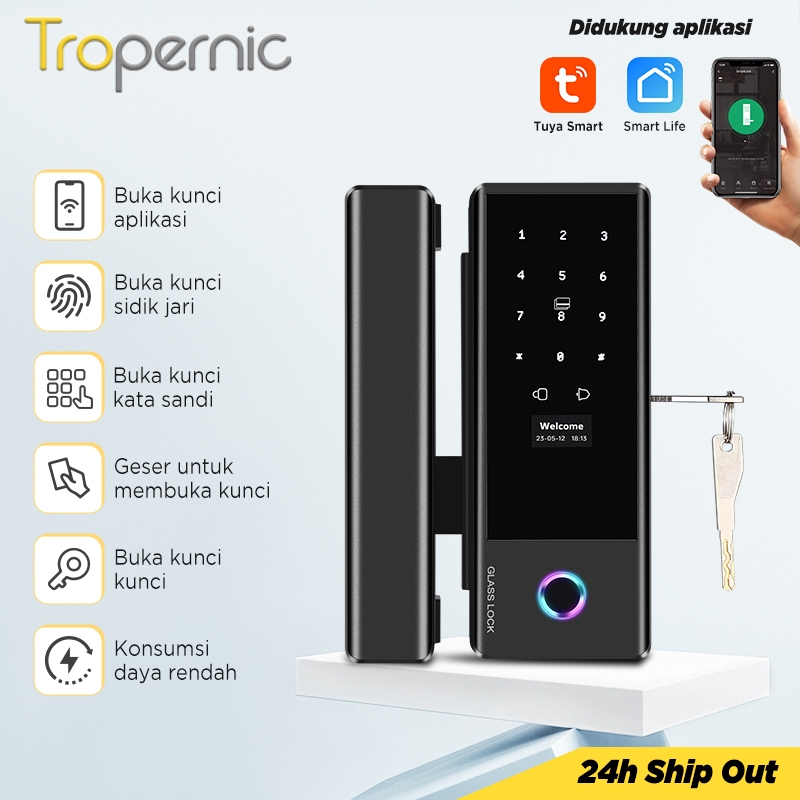 Jual Smart Glass Door Lock Tuya WiFi Kunci Pintu with Doorbell ...