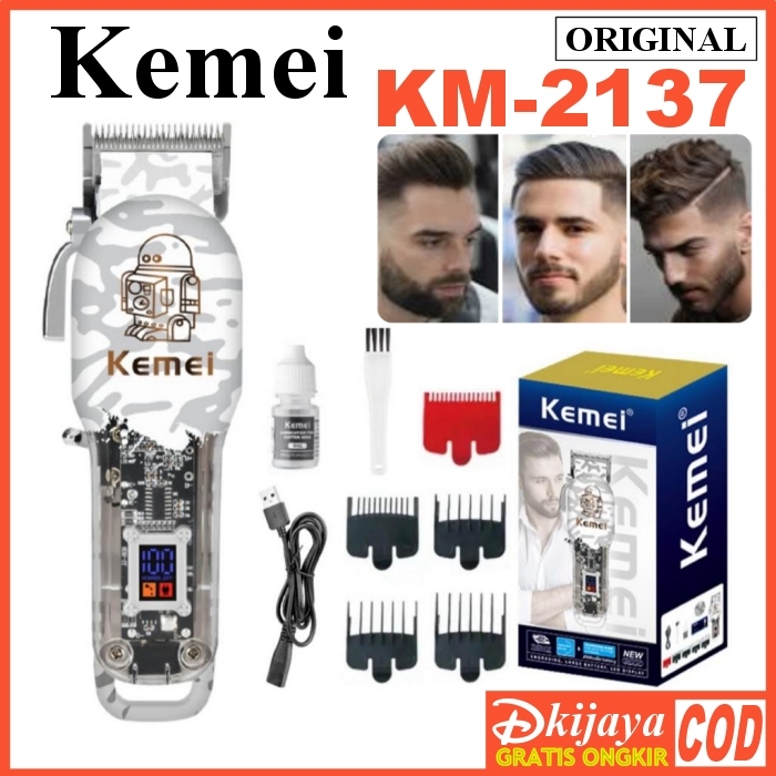 Jual Alat Cukur Rambut Kemei KM 2137 Hair Clipper Professional Cordless Tanpa Kabel Transparant ...