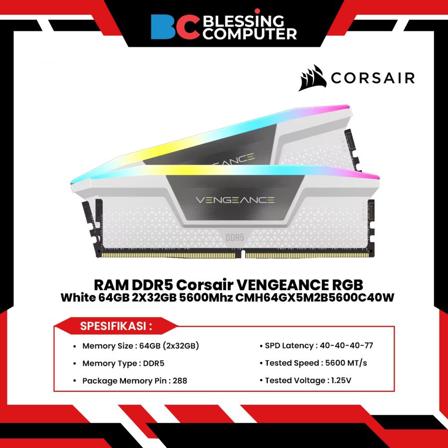 Jual RAM DDR5 Corsair VENGEANCE RGB White 64GB 2X32GB 5600Mhz | Shopee ...