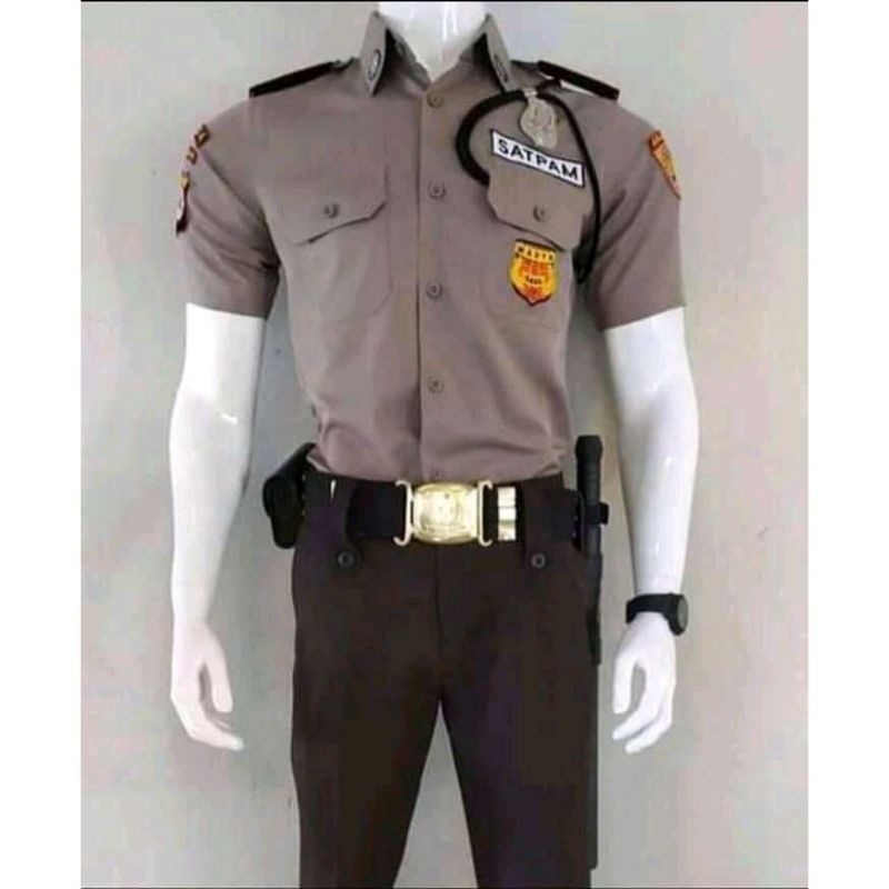 Jual SERAGAM SATPAM SECURITY DRIVER SOPIR BODYGUARD PDL PDH COKLAT CREAM KREM TERBARU 2024 ...