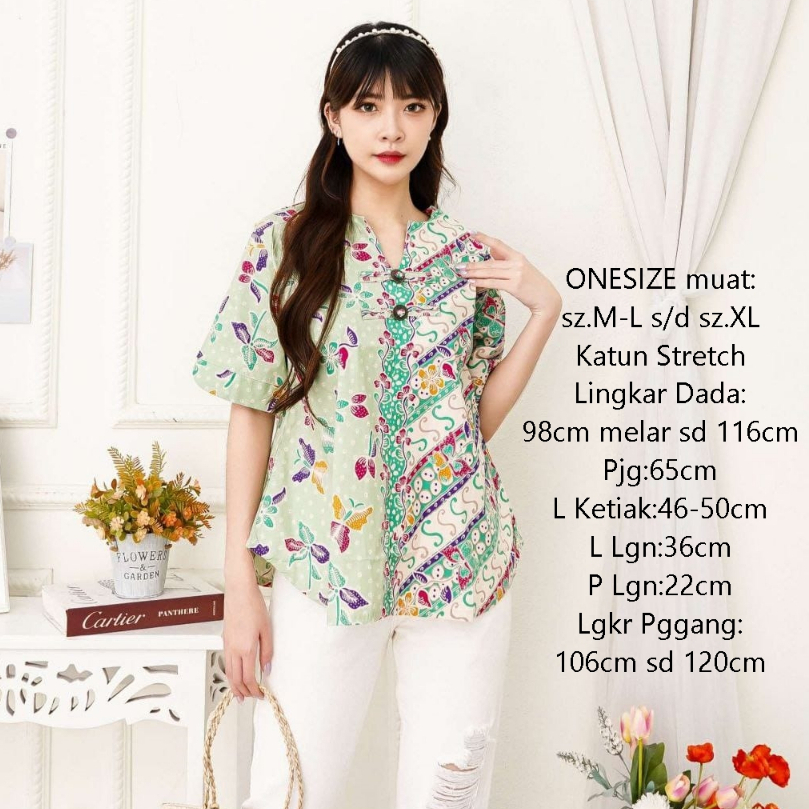 Jual Atasan Button Blouse Baju Batik Modern Wanita Kerja Kantor Blus ...
