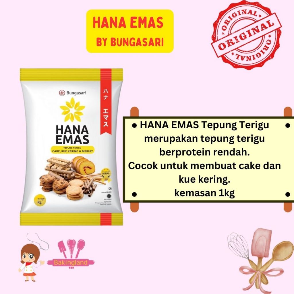 Jual tepung terigu protein rendah Hana Emas | Shopee Indonesia