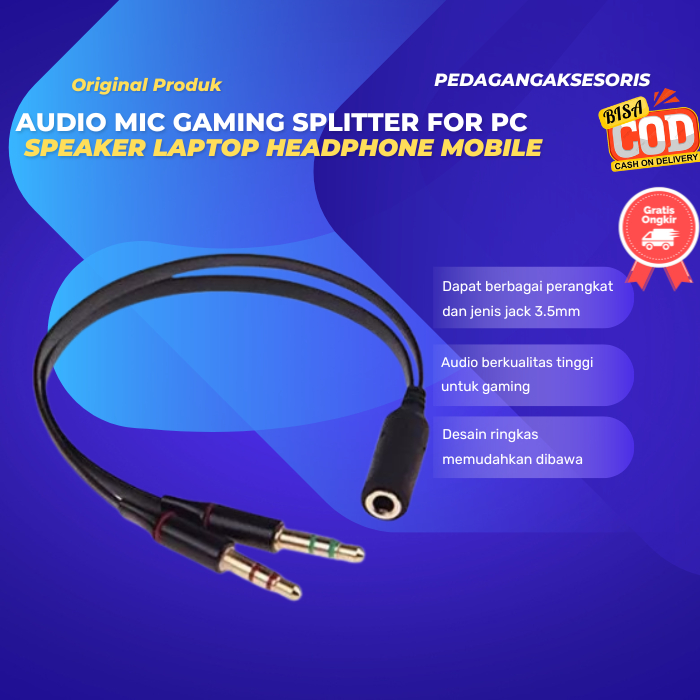 Jual AUDIO MIC GAMING SPLITTER FOR PC SPEAKER LAPTOP HEADPHONE MOBILE ...