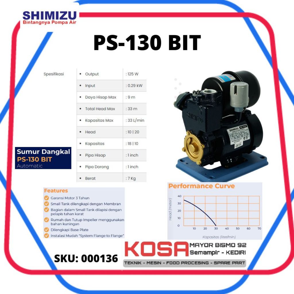 Jual SHIMIZU PS130 BIT Pompa Air 125w SHIMIZU PS 130 BIT Pompa Air ...