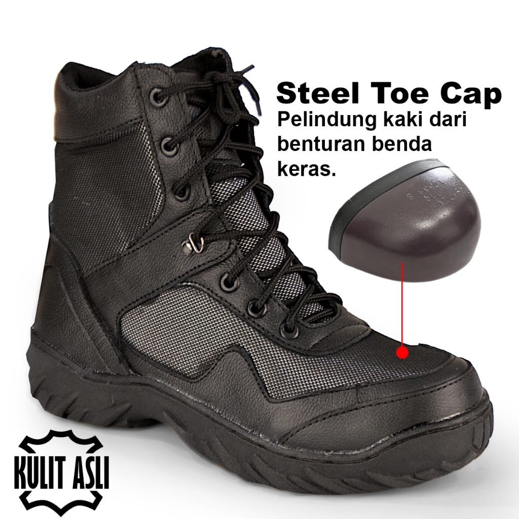 Jual Sepatu safety boot pelindung besi ujung kaki kulit kombinasi bahan ...